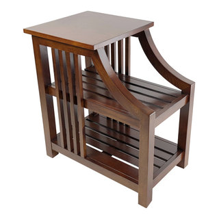 Mission Style Sculpted Side Table with 2 Slatted Shelves, Brown ...
