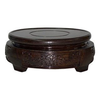 4.75" Oriental Motif Brown Wood Round Table Top Stand Riser Hws2894C ...