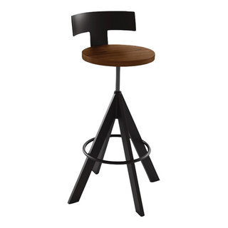 Amisco Uplift Screw Stool, Distressed Solid Wood Seat and Metal ...