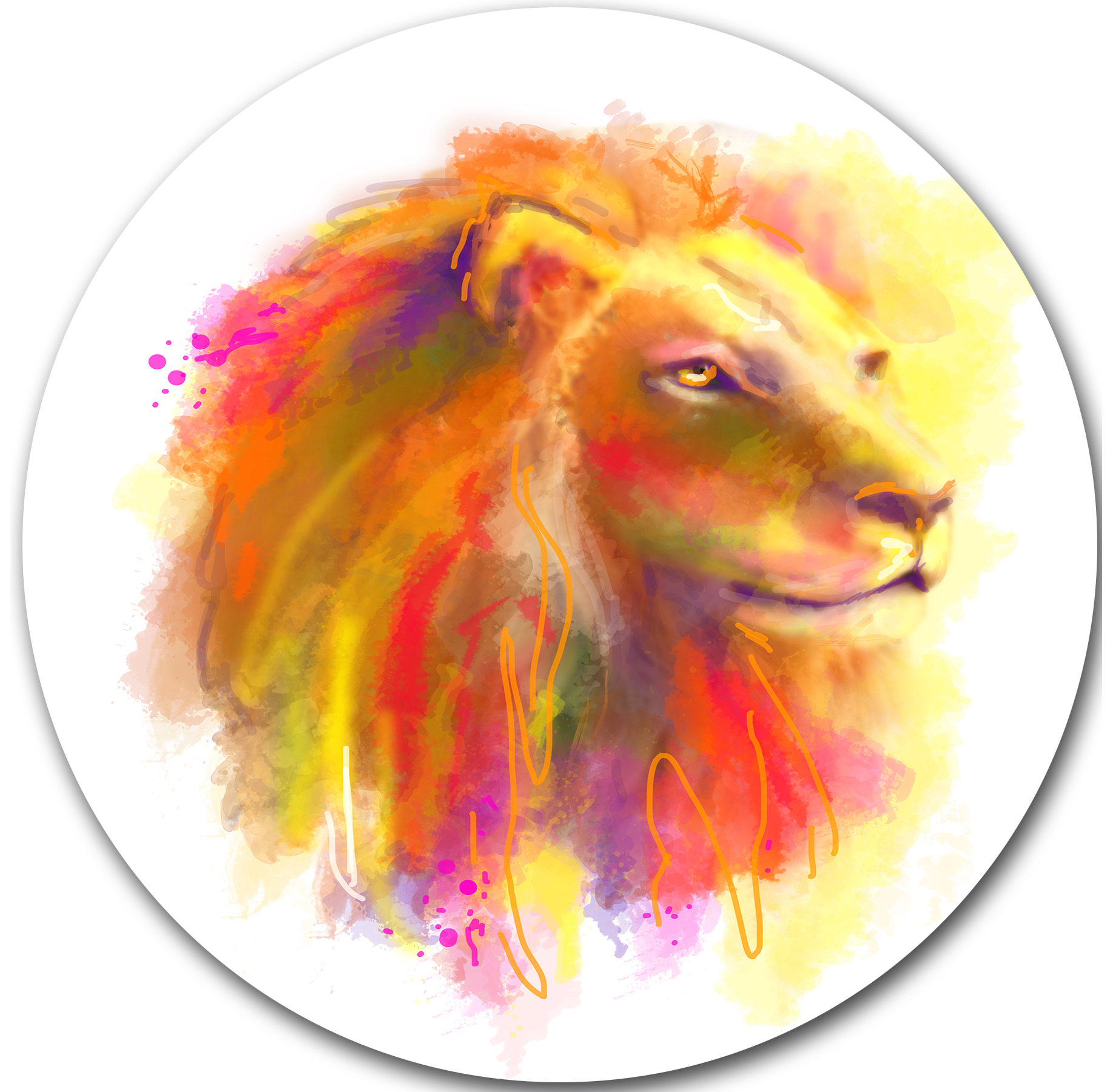 Lion With Colorful Mane, Animal Painting Round Wall Art, Disc of 38 ...