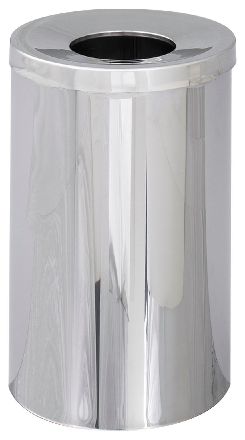 Reflections Open-Top Receptacle, Round, Steel, 35 gal., Chrome/Black ...