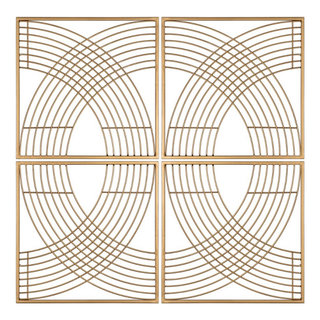 Set of Four Gold Metal Line Design Wall Decor - Contemporary - Metal ...
