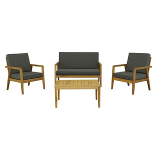 Cape Cod Outdoor 4 Piece Seating Set in Gray/Natural - Transitional ...