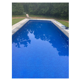 Polymer Vinyl Liner Pool with stamped/colored Concrete Cantilever Edge ...