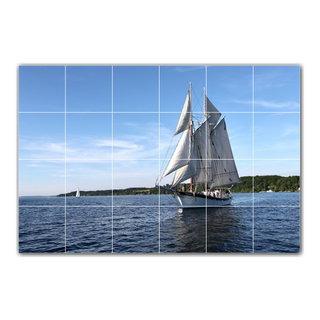 Boat Ceramic Tile Wall Mural HZ500232, 72" Wide x 48" High - Beach ...