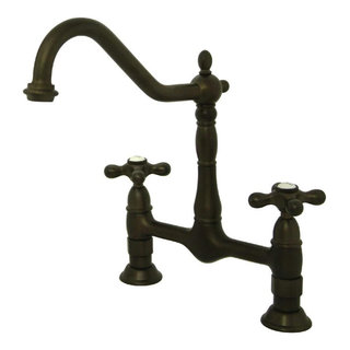 Traditional Kitchen Faucet, Curved Spout & 2 Lever Handles ...