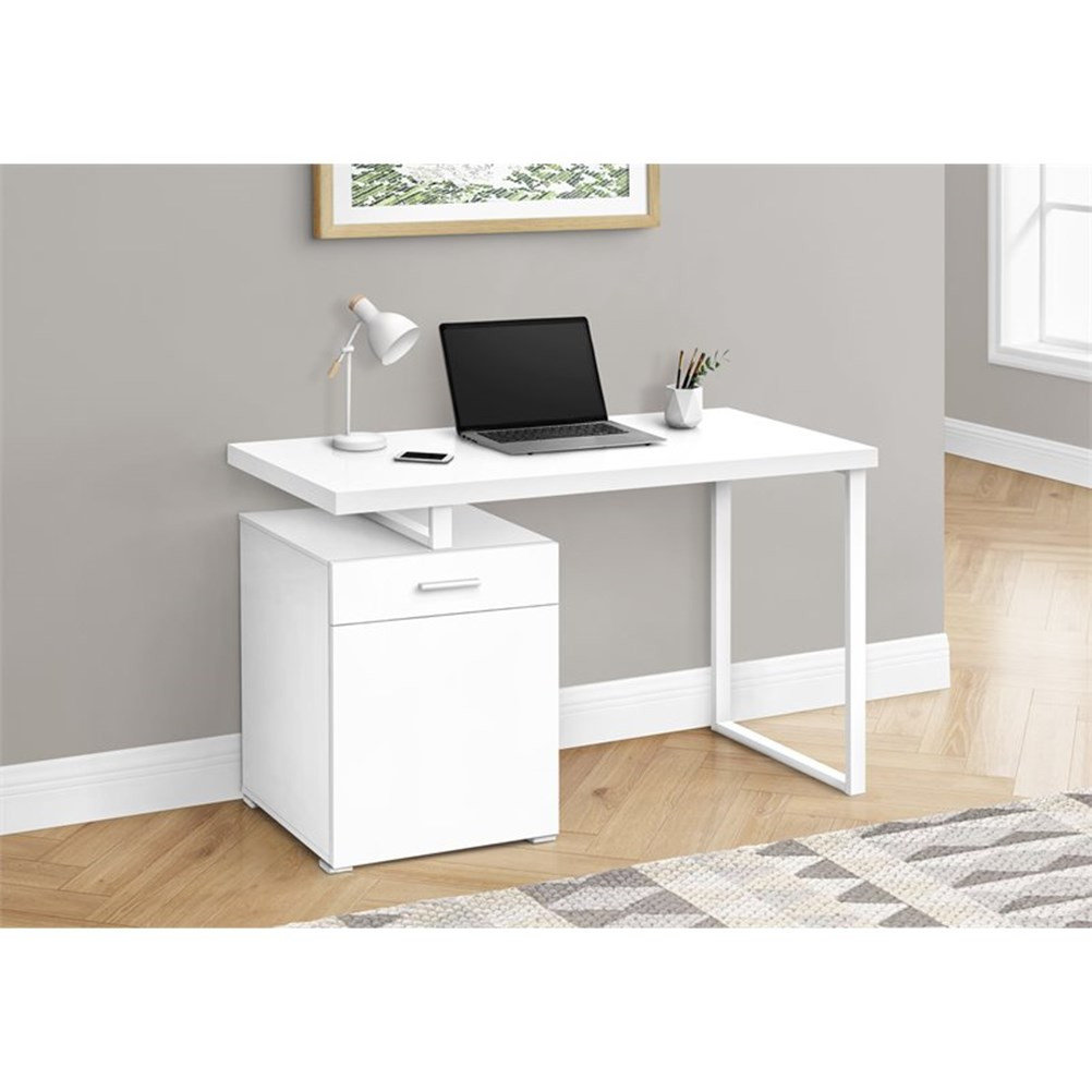 Computer Desk Home Office Laptop Storage Drawers 48"L Work Metal White ...