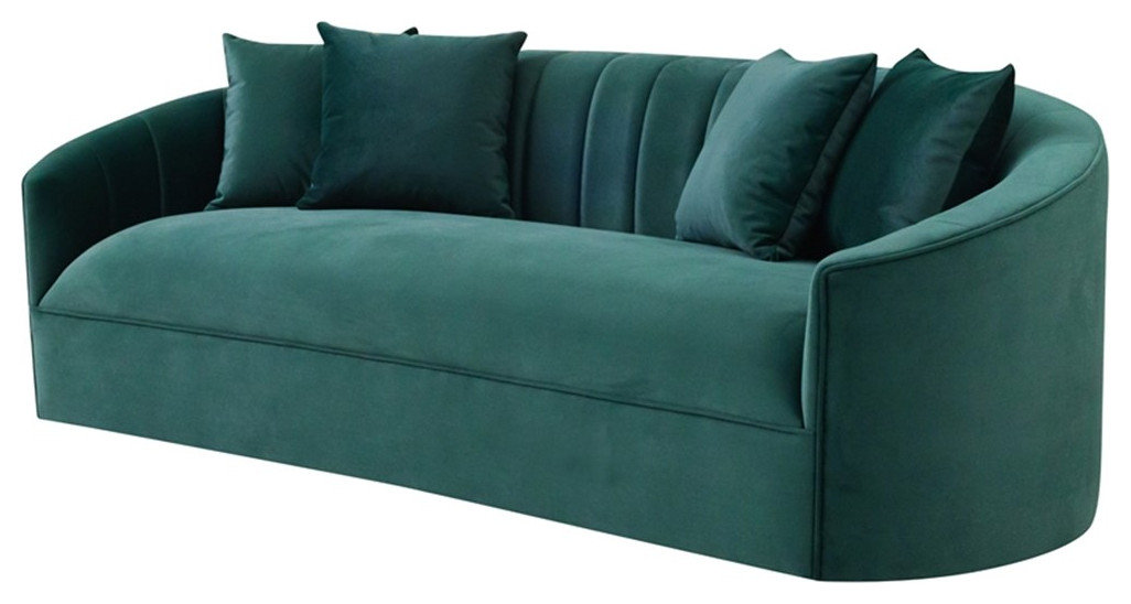 Kont Mid Century Modern Japandi Style Tight Back Velvet Couch in Green ...