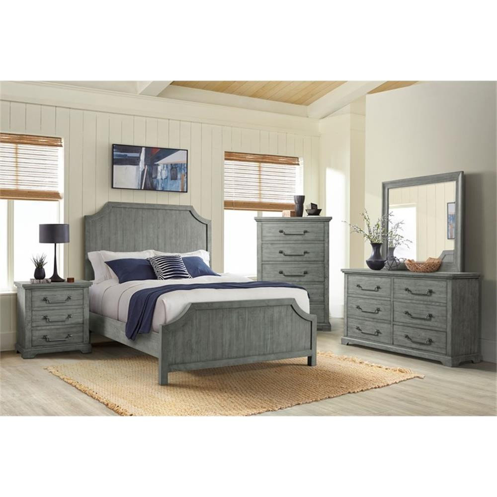 Beach House Solid Wood Dove Gray King Panel Bed - Transitional ...