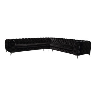 Slader Modern Black Fabric Sectional Sofa - Midcentury - Sectional ...