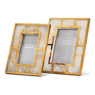 Two's Company White Quartz Photo Frames With Brass Trim, Gift Box, Set ...
