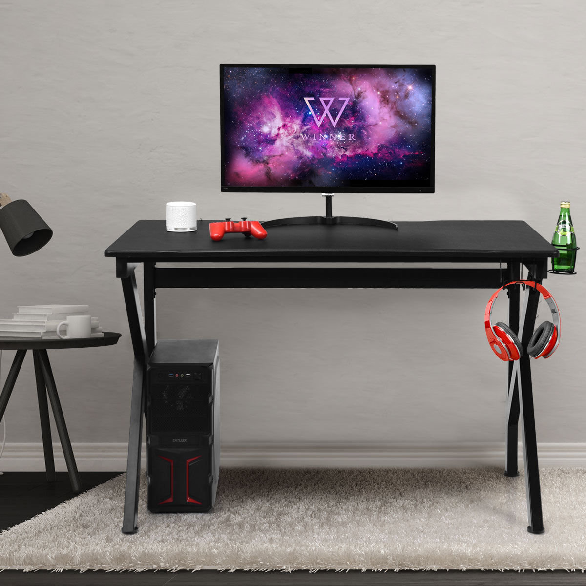 Costway Gaming Desk Computer Table E-Sports K-Shaped W/ Cup Holder Hook ...