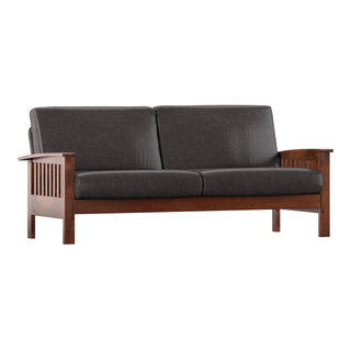Mission Style Sofa With Oak Finish Rubberwood Frame & Faux Leather Seat ...