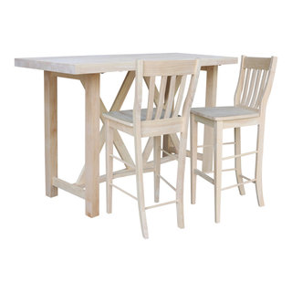 Bar Height Table With 2 Slat Back Bar Stools - 30". Seat Height ...