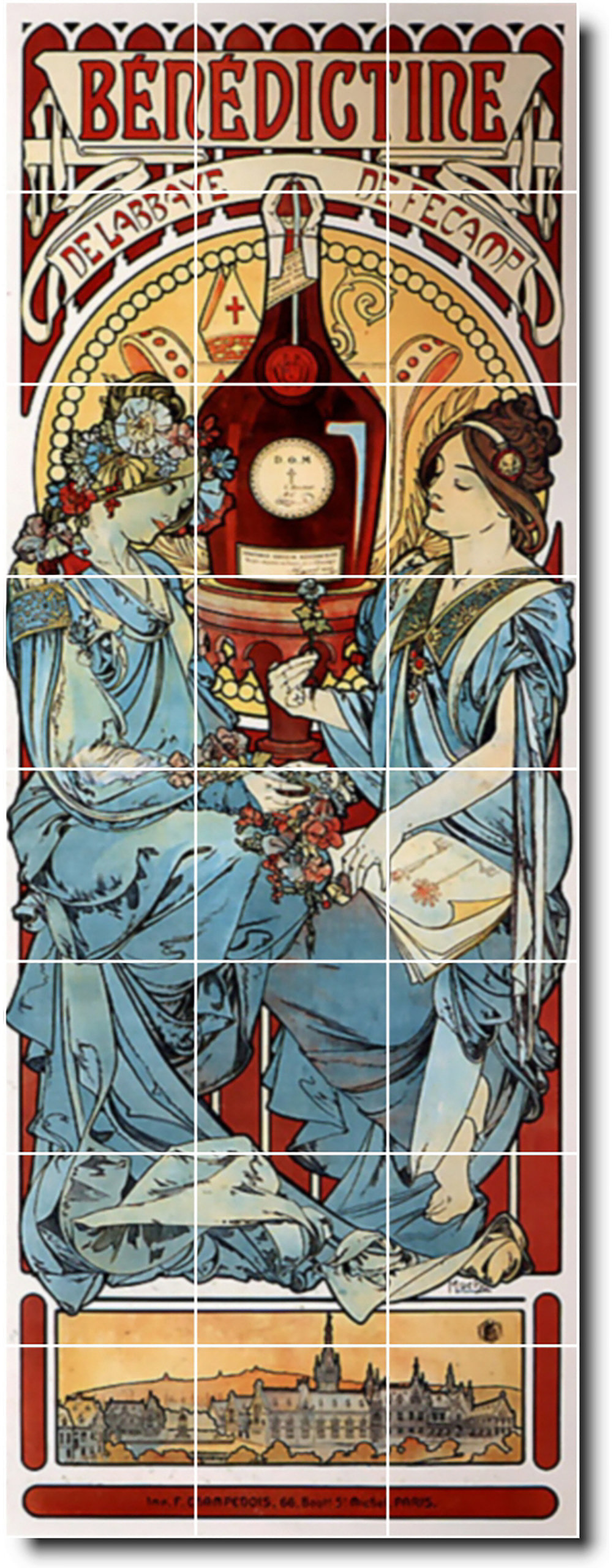 Alphonse Mucha Poster Art Painting Ceramic Tile Mural #3, 18" Wide x 48 ...