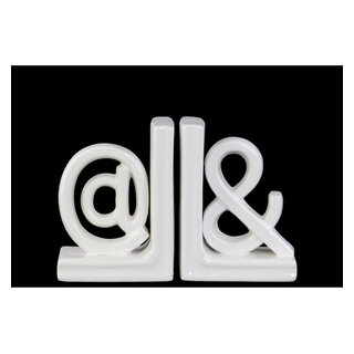 Ceramic "@and" Alphabet Sculpture Bookend, Assortment of 2, White ...