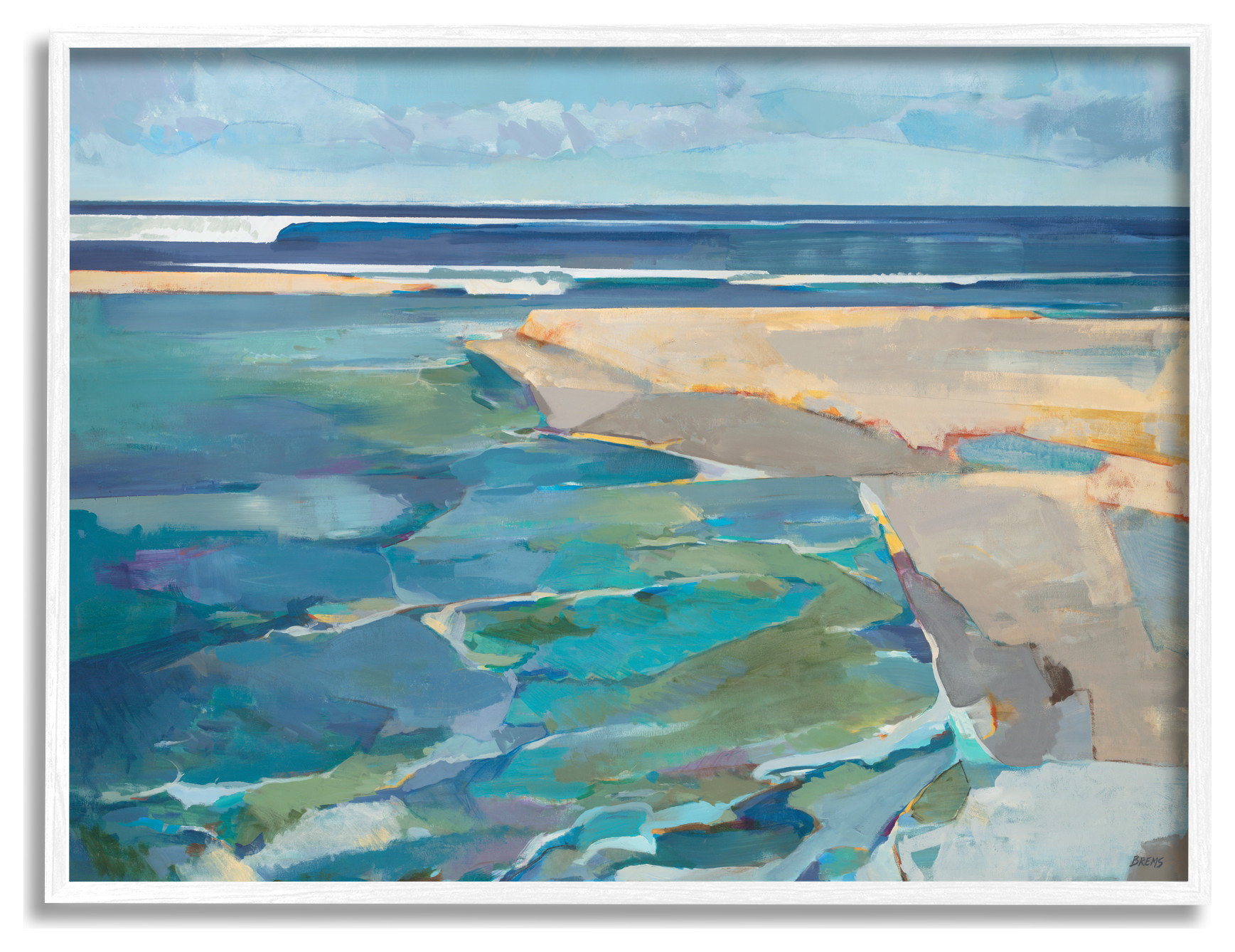 Abstract Beach Landscape Pastel Cubism Painting, 20"x16" - Beach Style ...