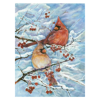 Virginia State Cardinals and Berries Bird Male and Female Standard Flag ...
