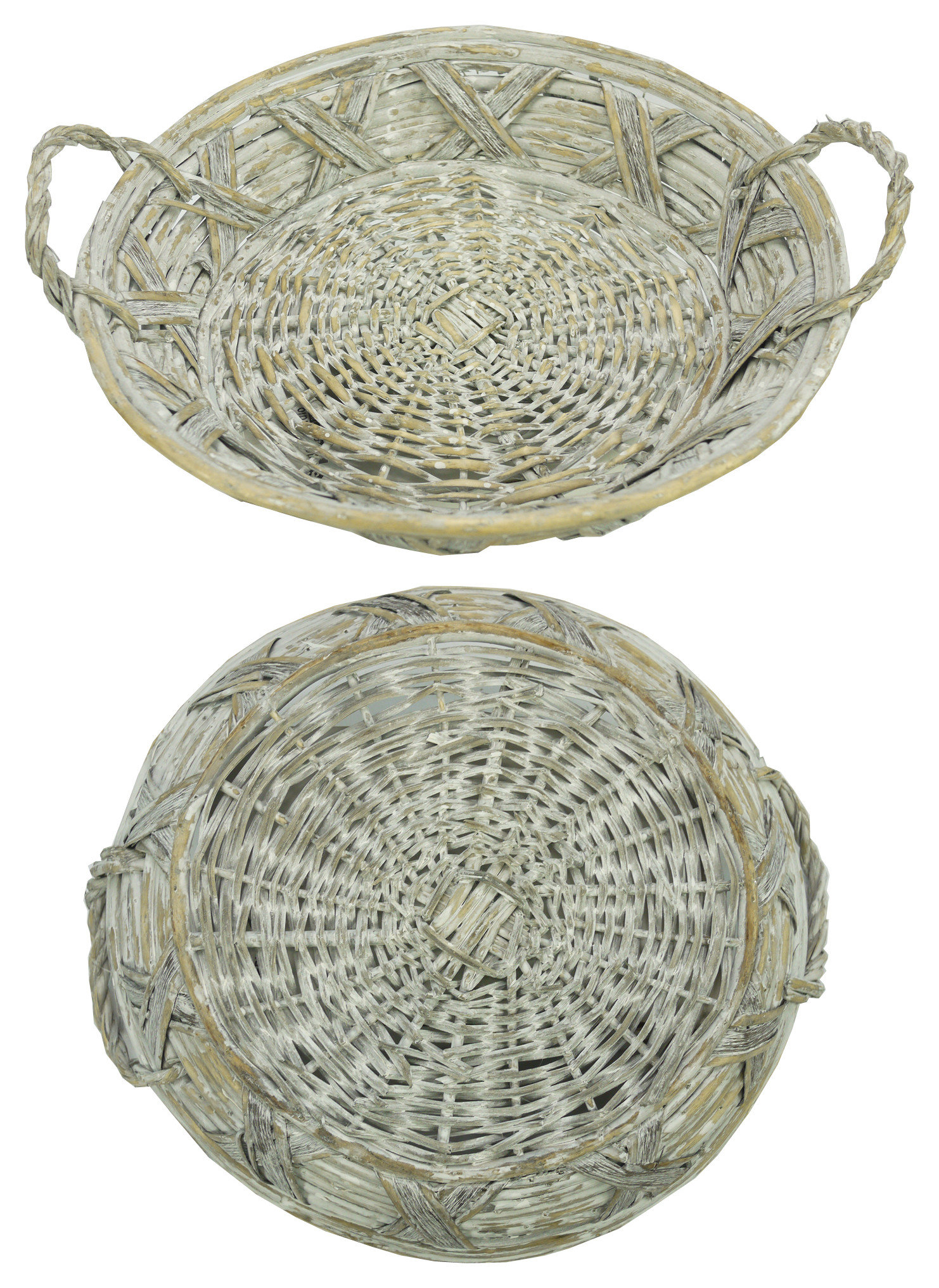 Admired By Nature Wooden Shape Tray W/Wood Handles, Gray, Round ...