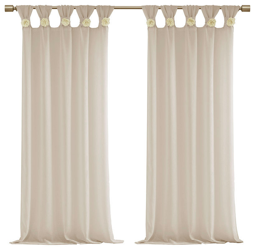 Madison Park Rosette Floral Embellished Cuff Tab Top Solid Curtain ...