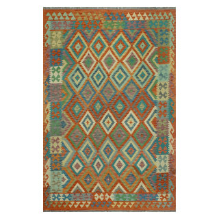 Sangat Kilim Jemma Rust/Blue Rug, 6'5x9'10, 6'5x9'10 - Southwestern ...