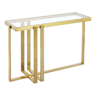 Contemporary Metal/Glass Console Table, Brushed Gold - Contemporary ...
