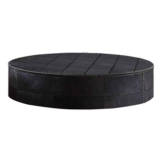 Round Leatherette Wrapped Metal Coffee Table with Bolt Accent, Slate ...
