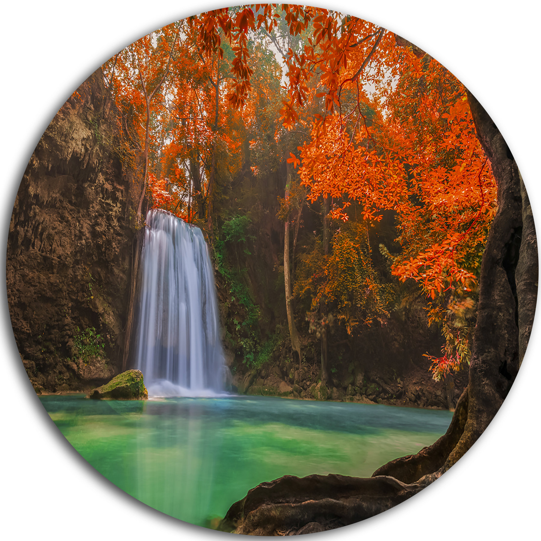 Erawan Waterfall, Photography Round Wall Art, Disc of 23 inch - Rustic ...