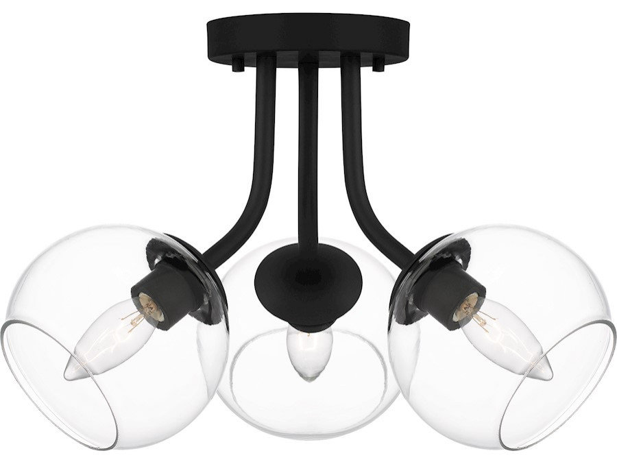 Quoizel Oberlin 3-Light Semi-Flush Mount, Matte Black/Clear, QSF5613MBK ...