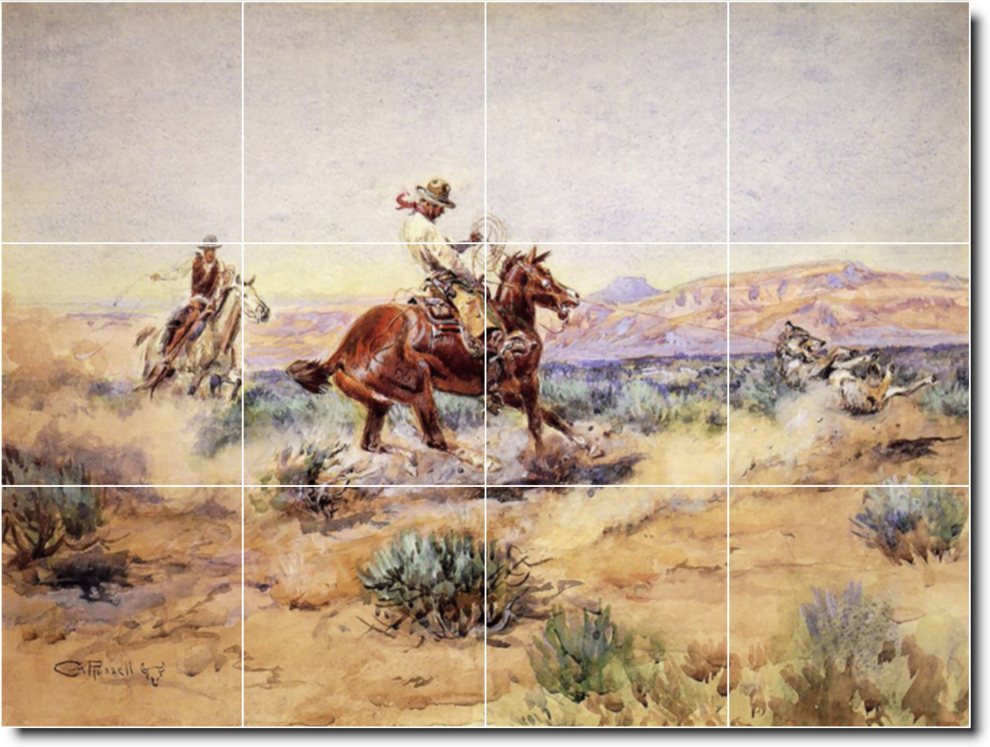 Charles Russell Western Painting Ceramic Tile Mural #31, 32" Wide x 24 ...