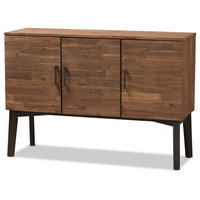 Baxton Studio Selena Mid-Century Modern Brown Wood 3-Door Sideboard ...