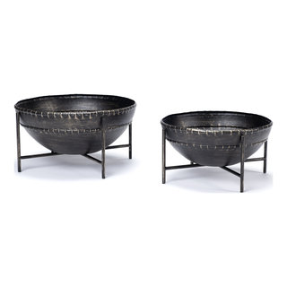 Set of Two Metal Bowls With Stands - Industrial - Decorative Bowls - by ...