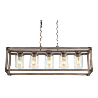 Zeniba 36" 5-Light Linear Adjustable Iron and Seeded Glass Pendant ...