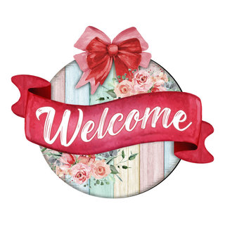 Floral Porch Wreath Door Decor Welcome Sign Decor - Traditional ...