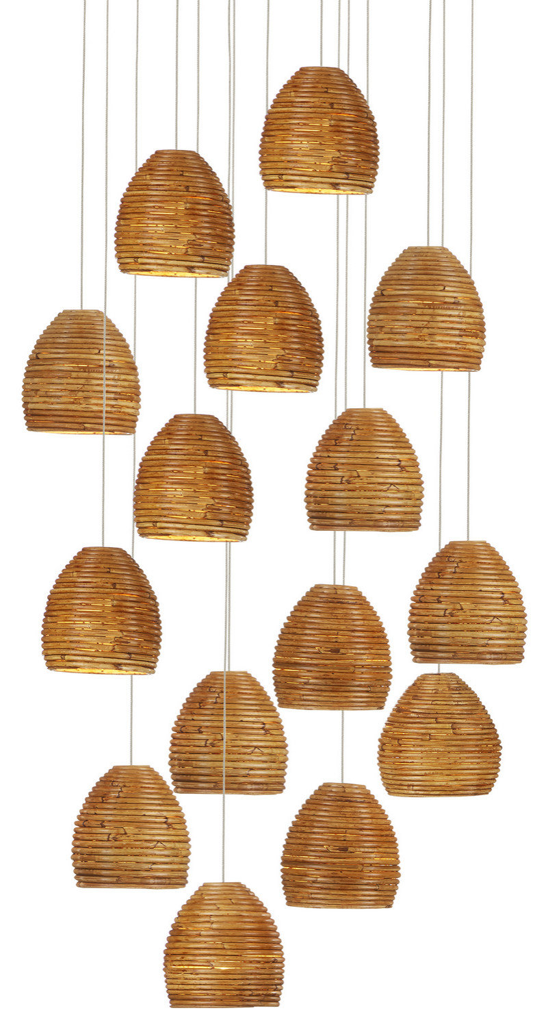Beehive 15 Light Pendant, Natural Rattan/Silver - Tropical - Pendant ...