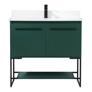 36" Single Bathroom Vanity, Green With Backsplash - Transitional ...