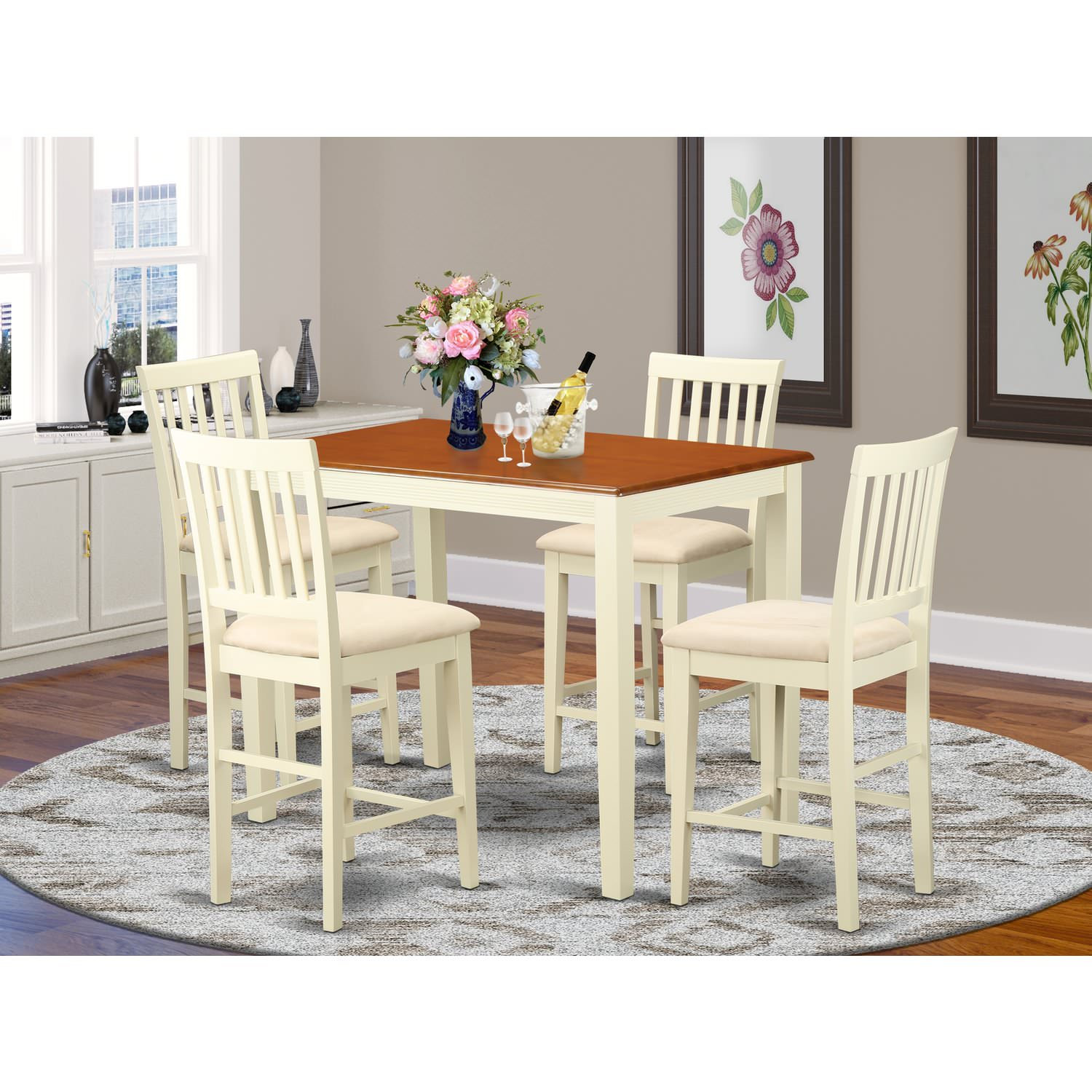 Buttermilk and Cherry Pub Set with Padded Slat Back Chairs and Table ...