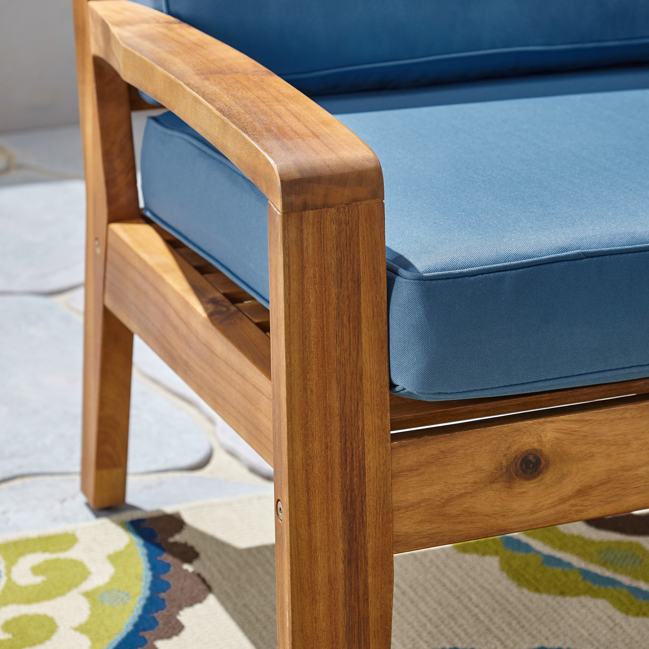 GDF Studio Outdoor Wood Club Chairs, Water Resistant Cushions, Set of 2 ...