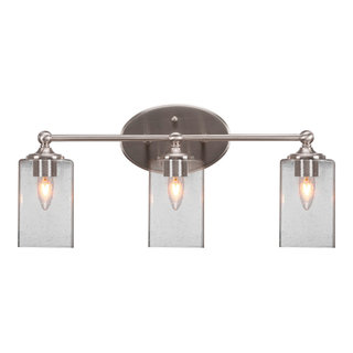 Capri 3-Light Bath Bar, Brushed Nickel/Square Clear Bubble ...