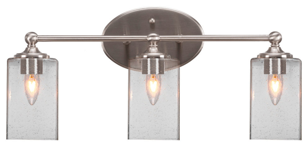 Capri 3-Light Bath Bar, Brushed Nickel/Square Clear Bubble ...