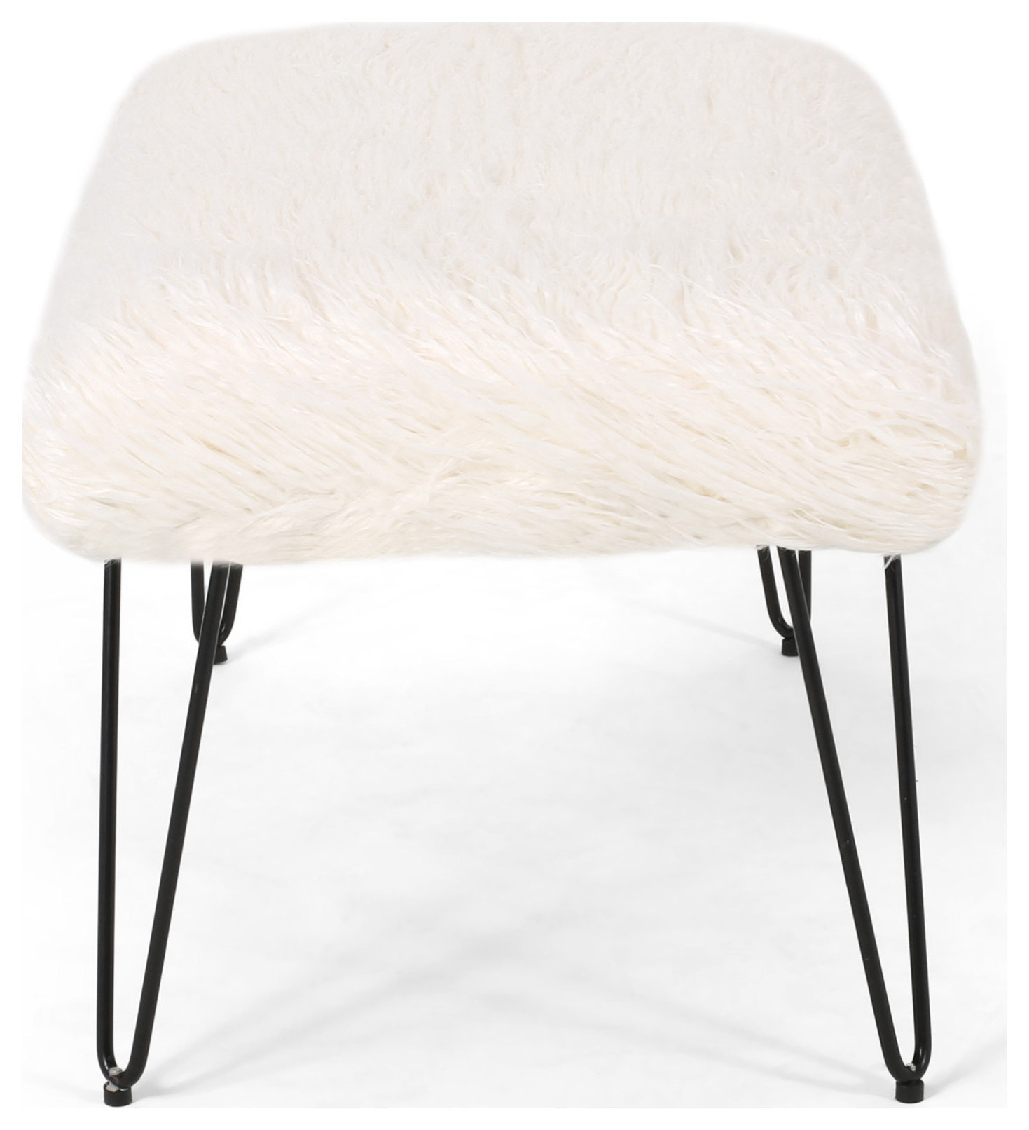 Louise Faux Fur Bench With Hairpin Legs - Midcentury - Upholstered ...