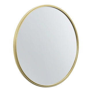 Pemberly Row Contemporary 36" Metal Double Ribbed Frame Mirror in Gold ...