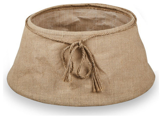 22" Beige Burlap with Rope Christmas Tree Collar - Modern - Christmas ...