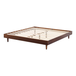 Midcentury Platform Bed, Sturdy Wood Frame With Slat Support ...