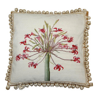Petit Point Red Agapanthus Nature Background With Tassels Pillow, 18 ...