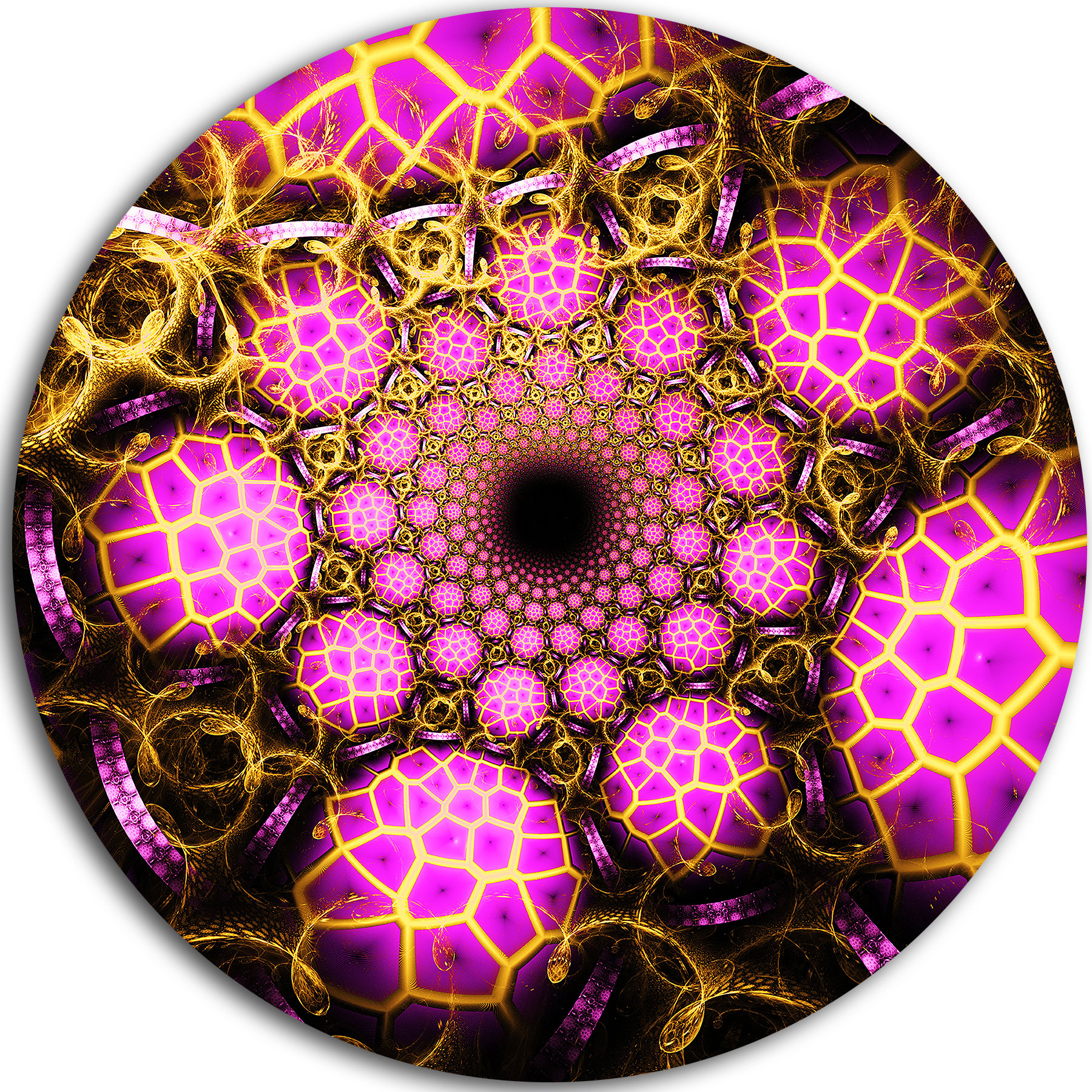 Purple Fractal Flower Design, Abstract Disc Metal Artwork, Disc of 36 ...