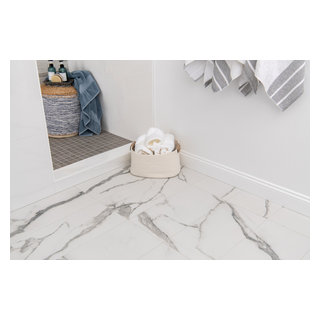 Porcelain Tile Flooring and a curb step - Mediterranean - Bathroom ...