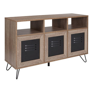 Flash Furniture Woodridge 3 Cubby Console Table in Rustic and Black ...