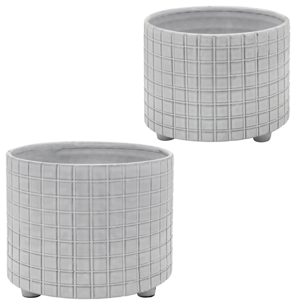 2-Piece Set Checkered Footed Planters White - Transitional - Indoor ...