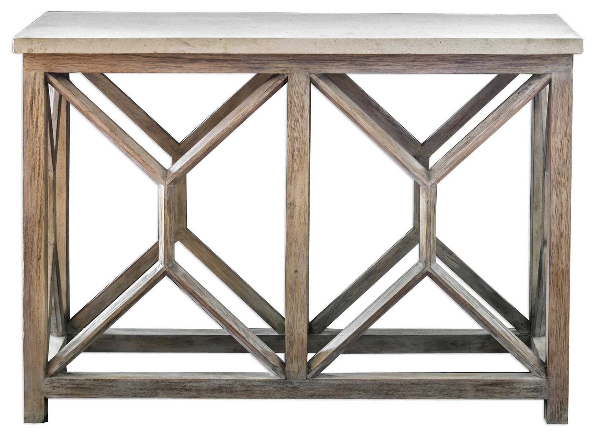 Open Light Weathered Wood Console Table, Stone Top X Natural ...